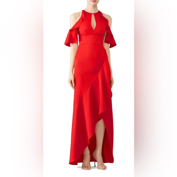Monique Lhuillier | Dresses | Red Ruffle High Low Gown By Ml Monique ...